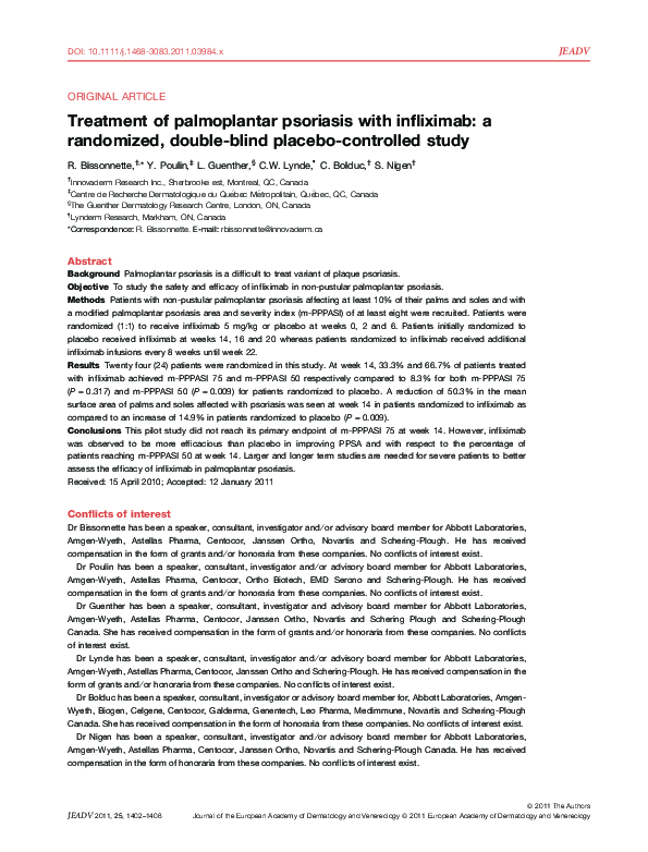 (PDF) Treatment of palmoplantar psoriasis with infliximab: a randomized ...