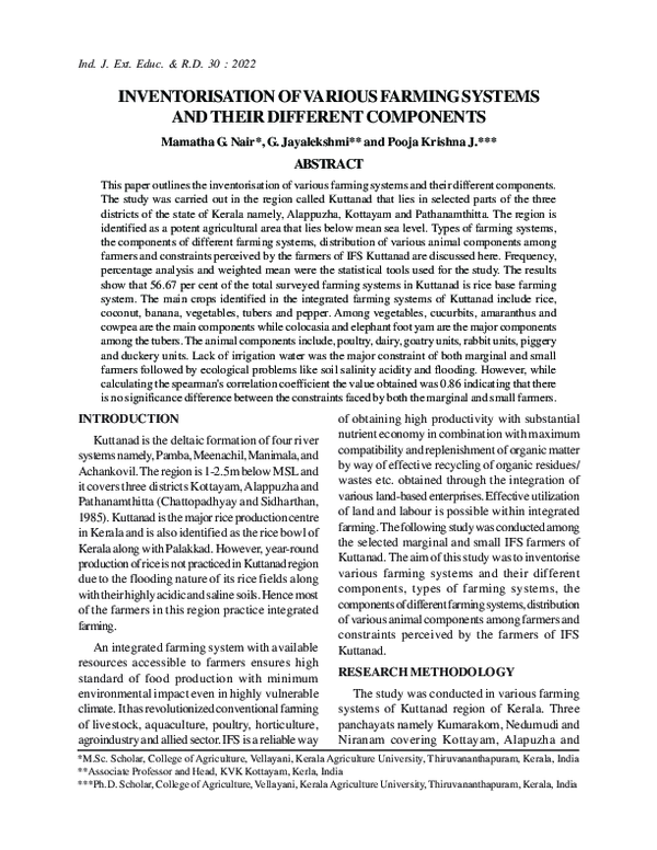 (PDF) INVENTORISATION OF VARIOUS FARMING SYSTEMS AND THEIR DIFFERENT ...