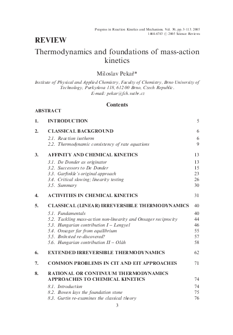 (PDF) Thermodynamics and foundations of mass-action kinetics