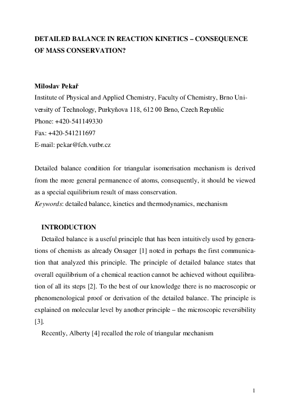 (PDF) Detailed balance in reaction kinetics — Consequence of mass ...