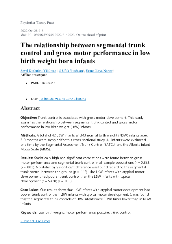 (DOC) The relationship between segmental trunk control and gross motor ...