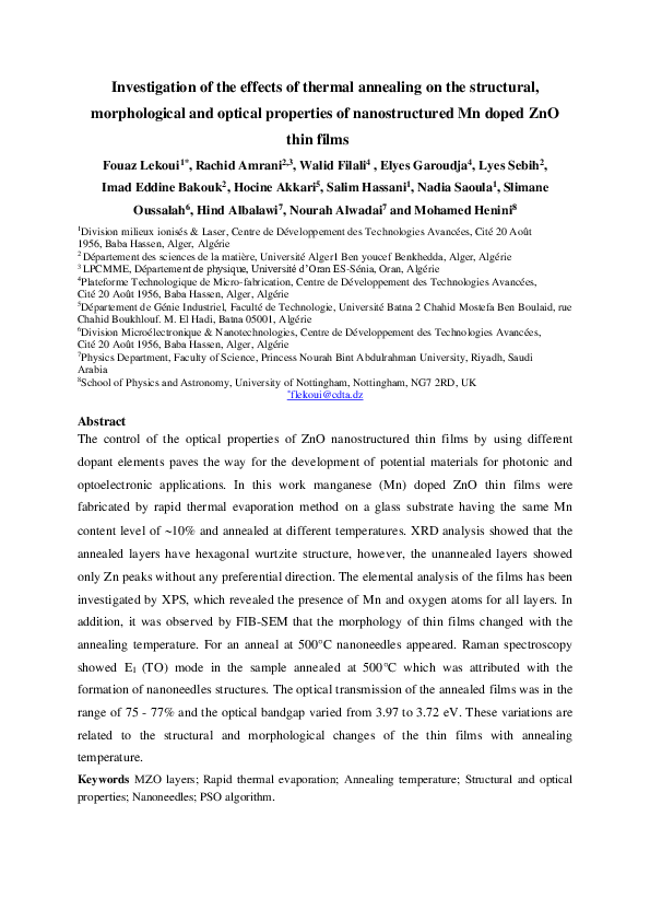 (PDF) Investigation of the effects of thermal annealing on the structural, morphological and ...