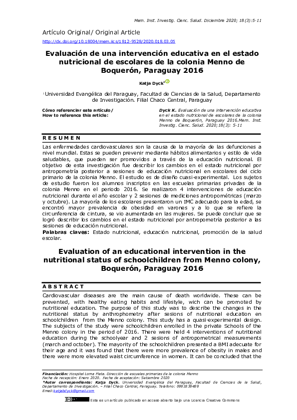 (PDF) Evaluación de una intervención educativa en el estado nutricional ...
