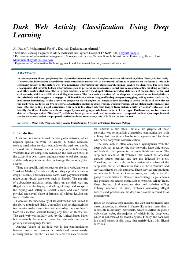 (PDF) Dark Web Activity Classification Using Deep Learning