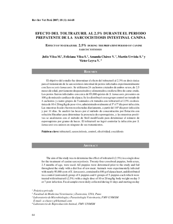 (PDF) Efecto Del Toltrazuril Al 2.5% Durante El Periodo Prepatente De ...