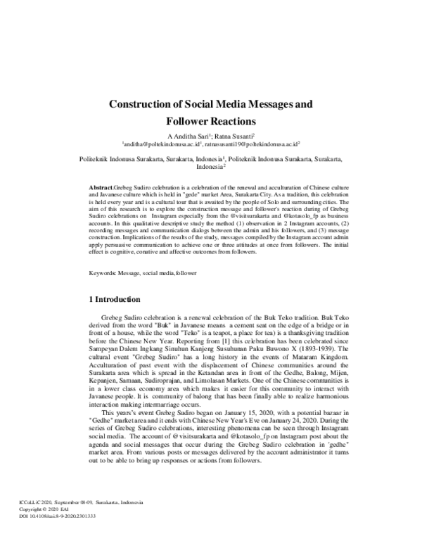 (PDF) Construction of Social Media Messages and Follower Reactions | Ratna Susanti - Academia.edu