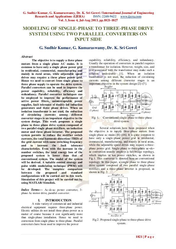 (PDF) Modeling of Single-Phase to Three-Phase Drive System Using Two Parallel Converters on ...