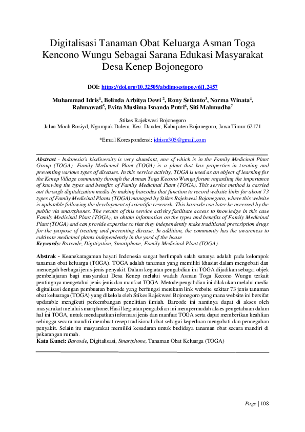 (PDF) Digitalisasi Tanaman Obat Keluarga Asman Toga Kencono Wungu ...