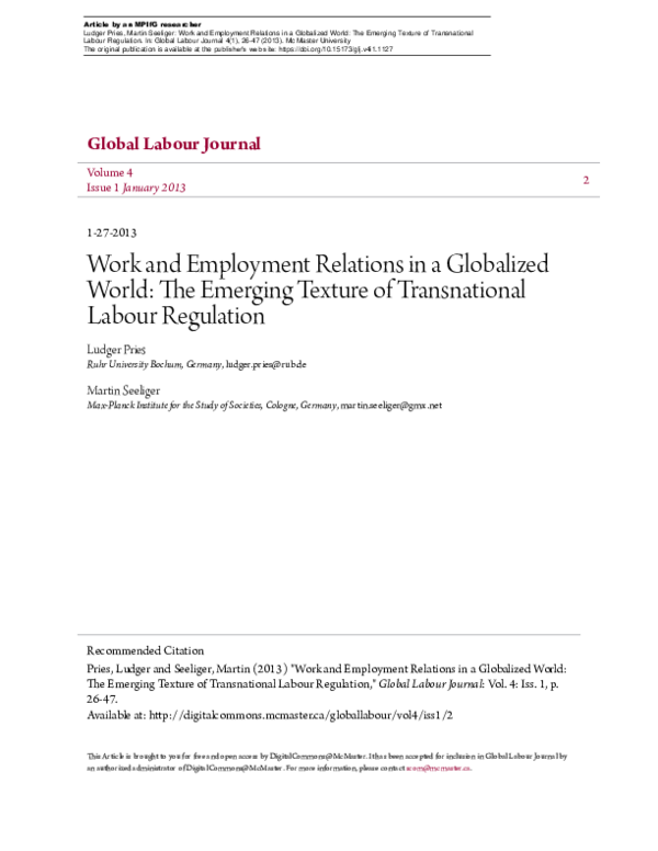 (PDF) Work and Employment Relations in a Globalized World: The Emerging ...