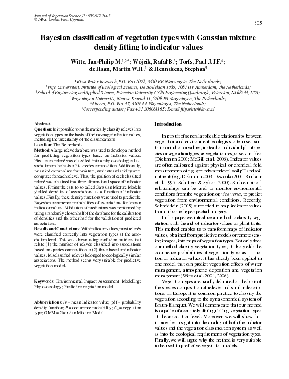 Pdf Bayesian Classification Of Vegetation Types With Gaussian Mixture 2862