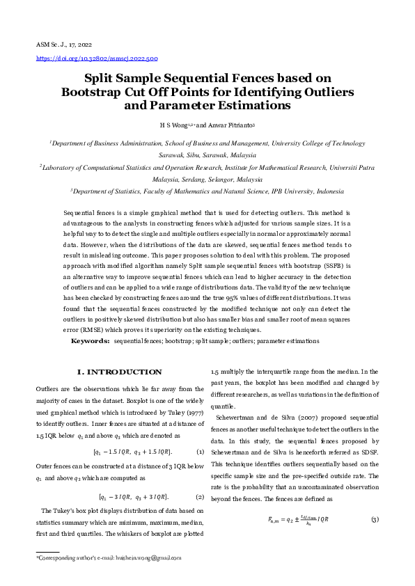 (PDF) Split Sample Sequential Fences based on Bootstrap Cut Off Points for Identifying Outliers ...