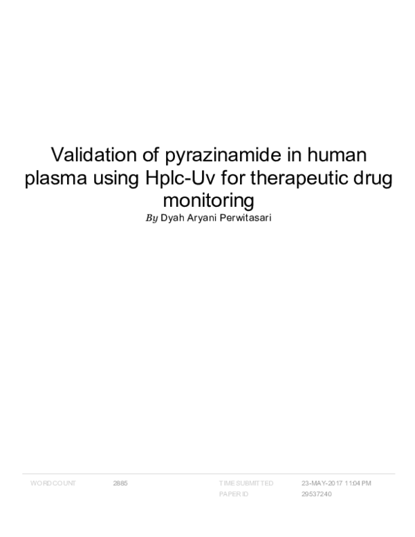 (PDF) Validation of pyrazinamide in human plasma using Hplc-Uv for ...