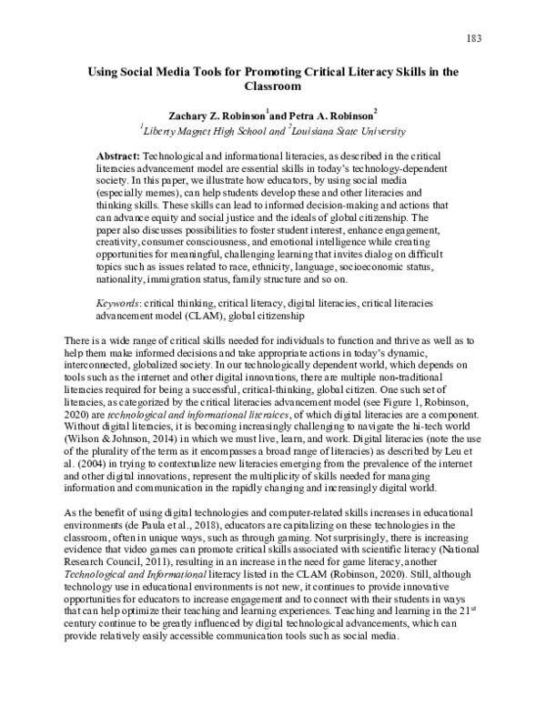 (PDF) Using Social Media Tools for Promoting Critical Literacy Skills ...