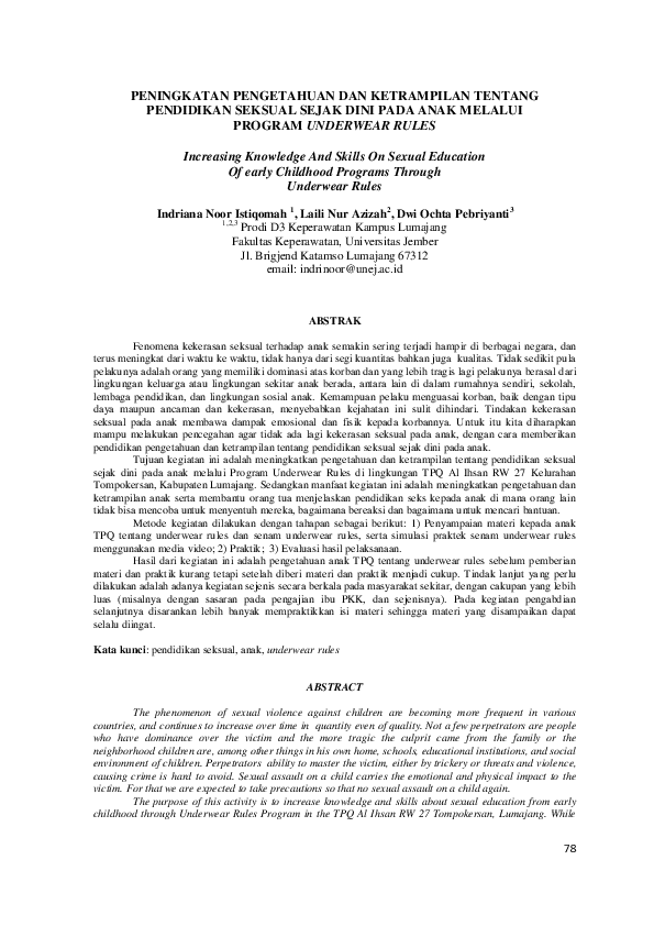 (PDF) Peningkatan Pengetahuan Dan Ketrampilan Tentang Pendidikan Seksual Sejak Dini Pada Anak ...