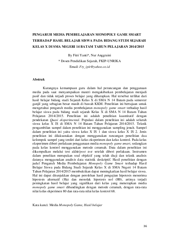 (PDF) Pengaruh Media Pembelajaran Monopoly Game Smart Terhadap Hasil Belajar Siswa Pada Bidang ...