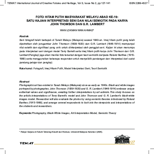 (PDF) Foto Hitam Putih Masyarakat Melayu Abad KE-19: Satu Kajian ...