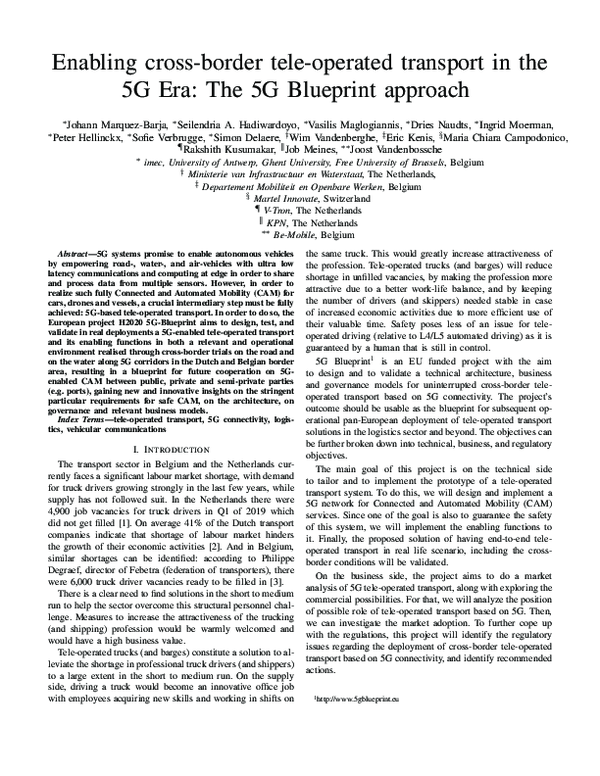 (PDF) Enabling cross-border tele-operated transport in the 5G Era: The 5G Blueprint approach