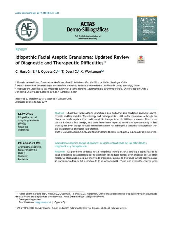 (PDF) Granuloma aséptico facial idiopático: revisión actualizada de las ...