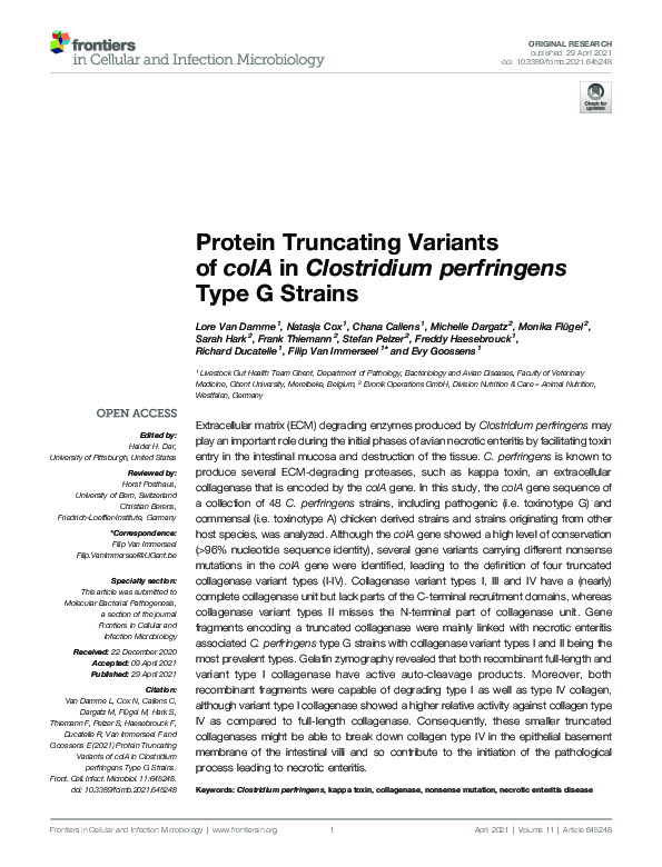 (PDF) Protein Truncating Variants of colA in Clostridium perfringens ...