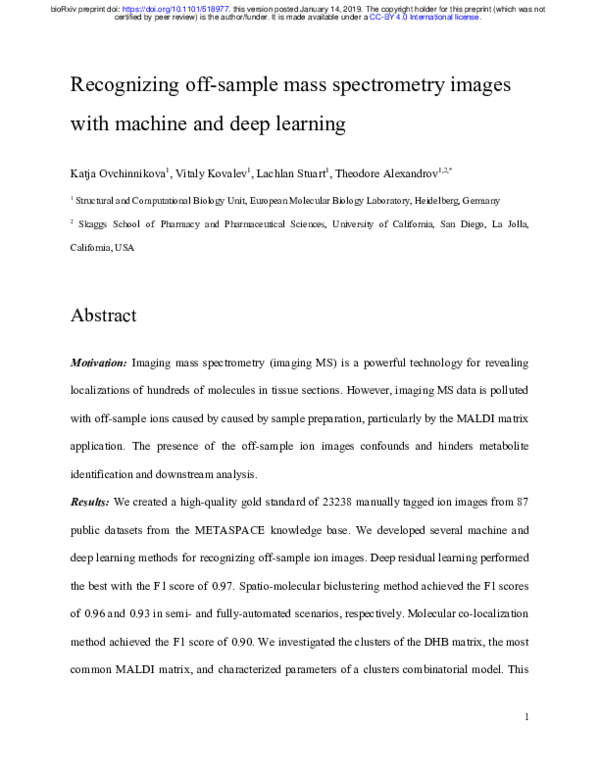 (PDF) Recognizing off-sample mass spectrometry images with machine and ...