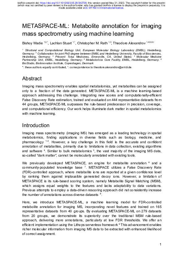 (PDF) METASPACE-ML: Metabolite annotation for imaging mass spectrometry ...