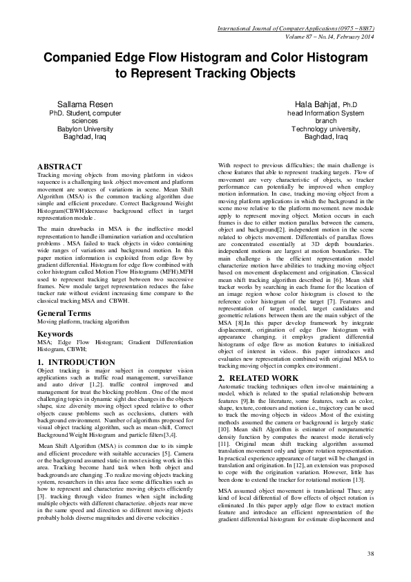 (PDF) Companied Edge Flow Histogram and Color Histogram to Represent Tracking Objects