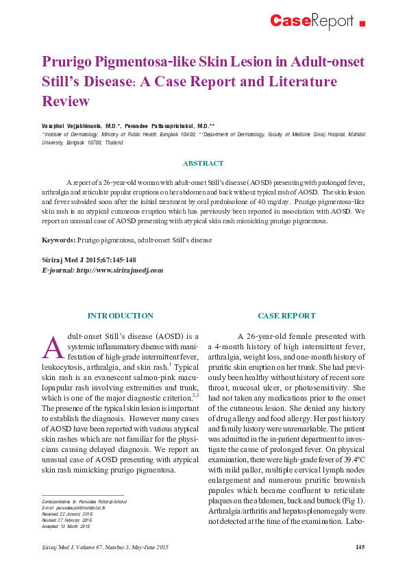 (PDF) Prurigo Pigmentosa-like Skin Lesion in Adult-onset Still’s ...