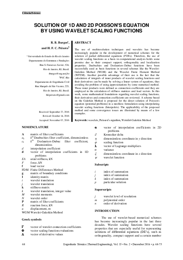 (PDF) Solution of 1D and 2D Poisson's Equation by Using Wavelet Scaling Functions