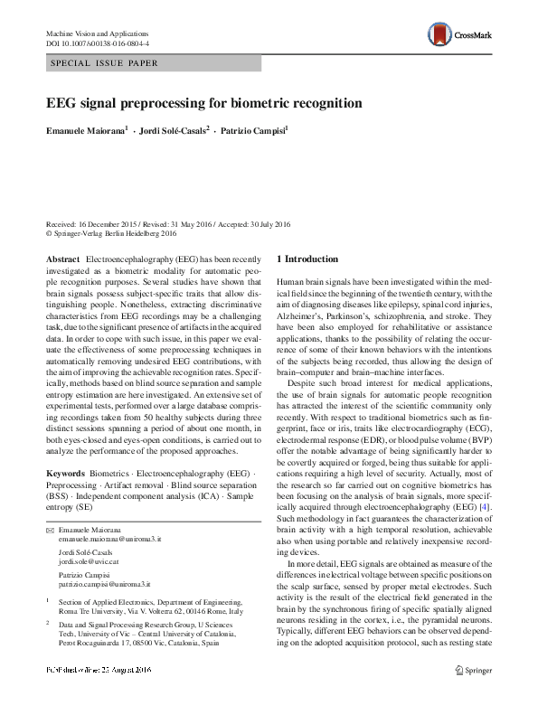 (PDF) EEG signal preprocessing for biometric recognition
