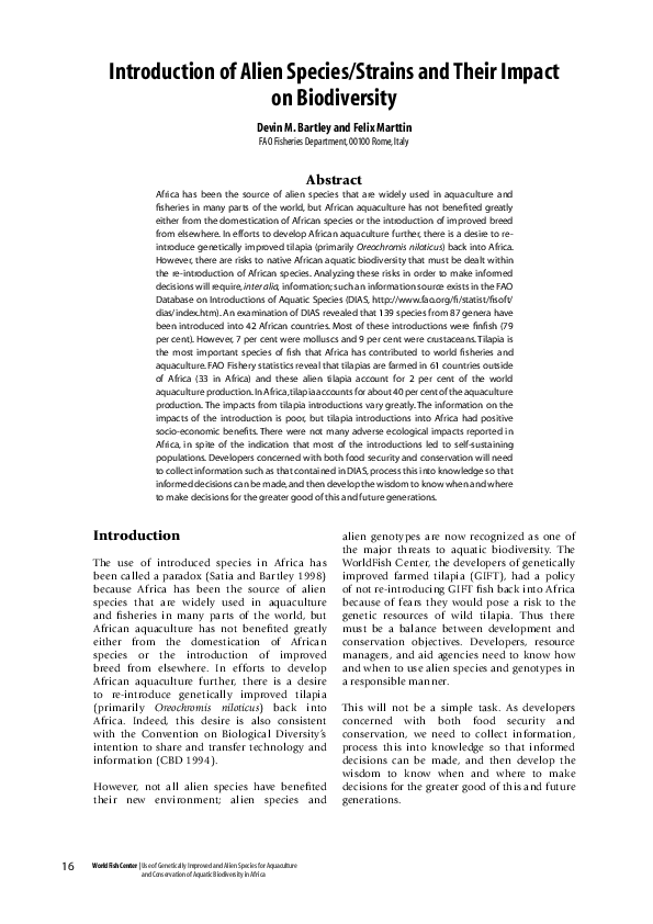 (PDF) Introduction of Alien Species/Strains and Their Impact on ...