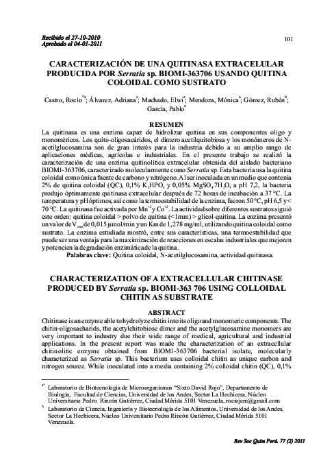 (PDF) Caracterización de una quitinasa extracelular producida por ...