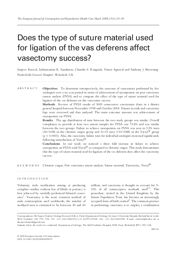 (PDF) Does the type of suture material used for ligation of the vas ...