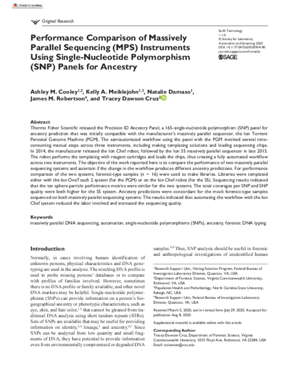 (PDF) Performance Comparison of Massively Parallel Sequencing (MPS) Instruments Using Single ...
