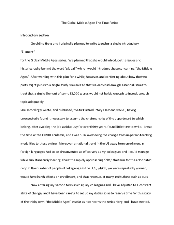(DOC) The Global Middle Ages: The Time Period Introductory section ...