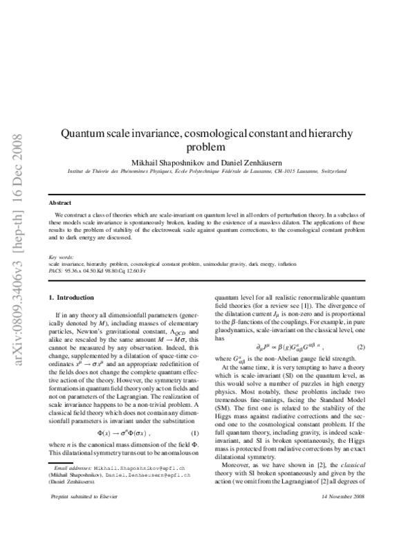 (PDF) Quantum scale invariance, cosmological constant and hierarchy problem