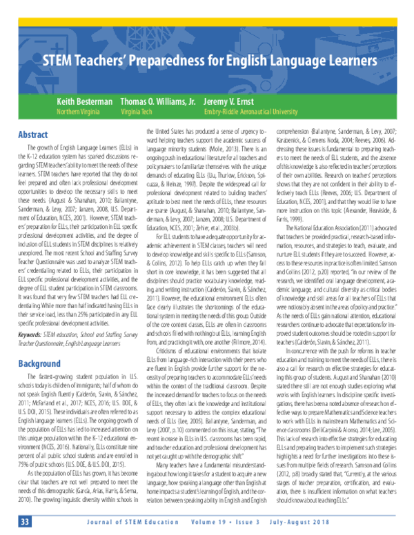 (PDF) STEM Teachers' Preparedness for English Language Learners
