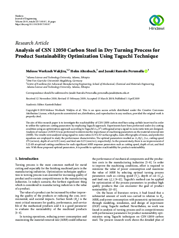(PDF) Analysis of CSN 12050 Carbon Steel in Dry Turning Process for ...