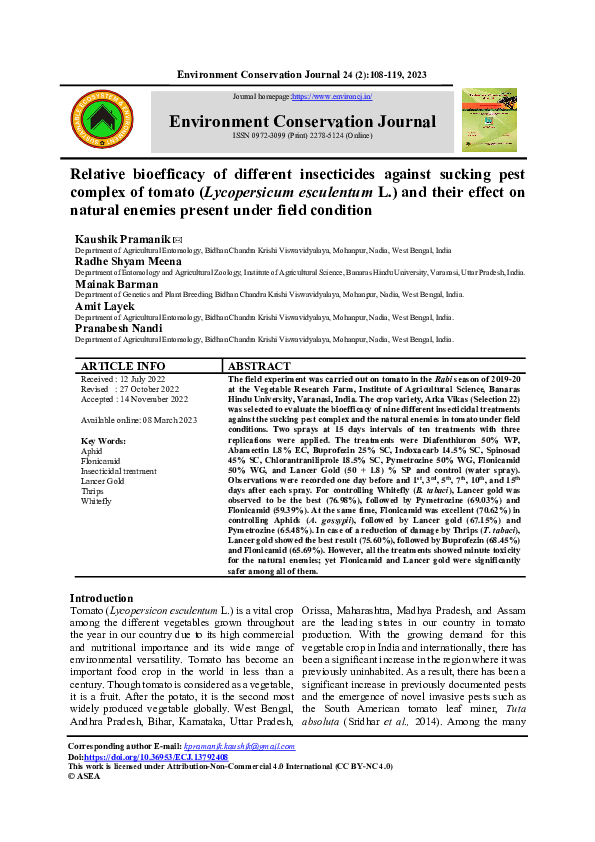 (PDF) Relative bioefficacy of different insecticides against sucking pest complex of tomato ...
