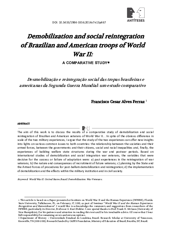 (PDF) Demobilization and social reintegration of Brazilian and American ...