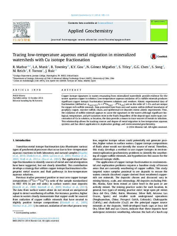 (PDF) Tracing low-temperature aqueous metal migration in mineralized ...