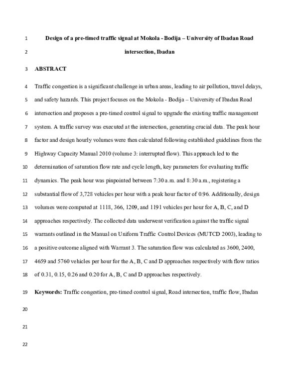 (DOC) Design of a pre-timed traffic signal at Mokola -Bodija ...
