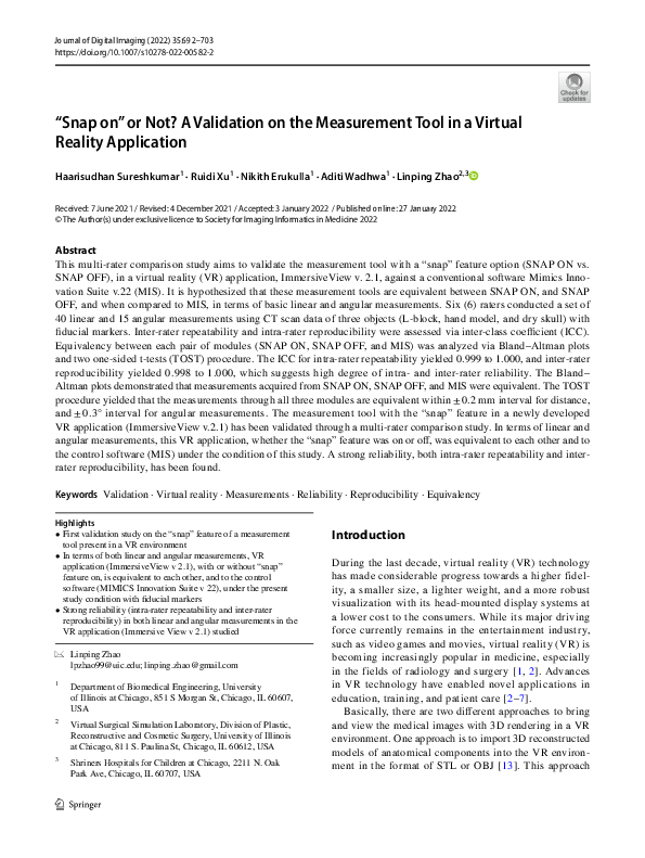 (PDF) “Snap on” or Not? A Validation on the Measurement Tool in a Virtual Reality Application