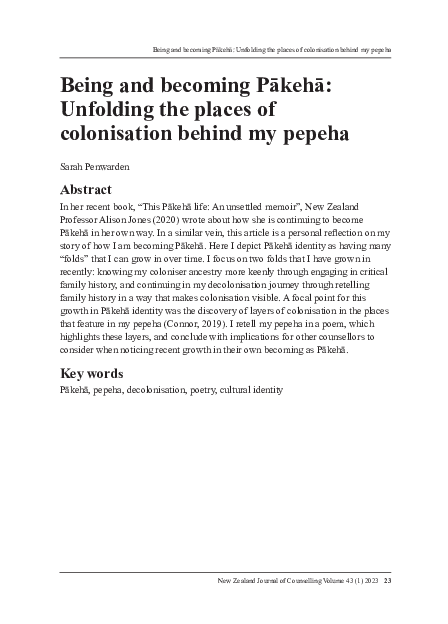 (PDF) Being and becoming Pākehā: Unfolding the places of colonisation ...