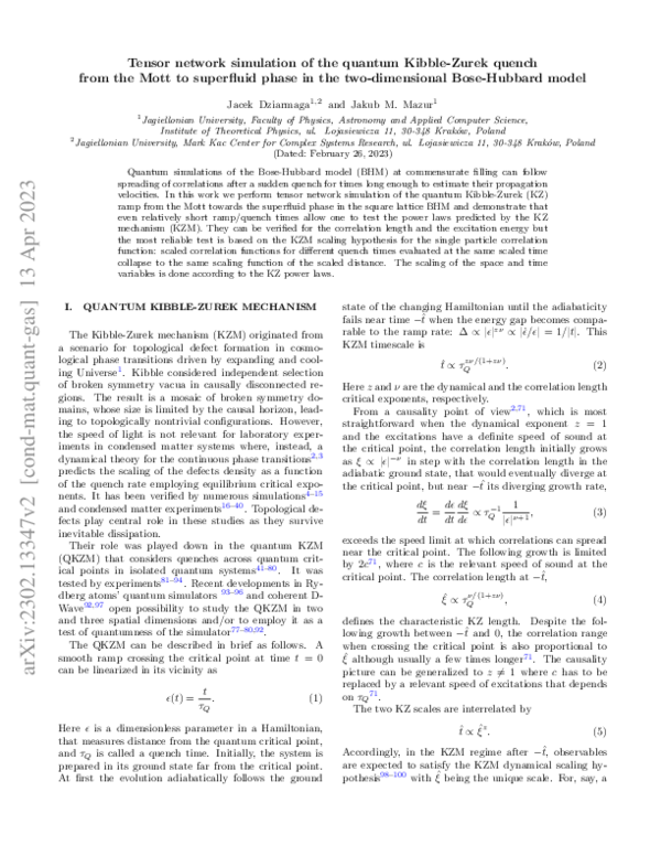 (PDF) Tensor network simulation of the quantum Kibble-Zurek quench from the Mott to the ...