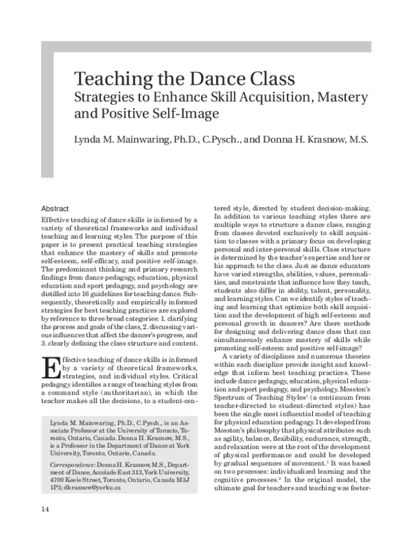 (PDF) Teaching the Dance Class: Strategies to Enhance Skill Acquisition ...