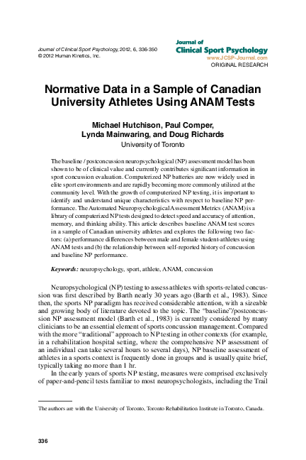 (PDF) ANAM Test Normative Data in University Athletes