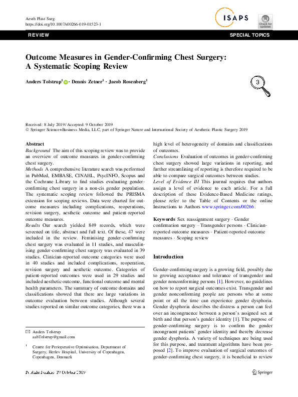 (PDF) Outcome Measures in Gender-Confirming Chest Surgery: A Systematic ...
