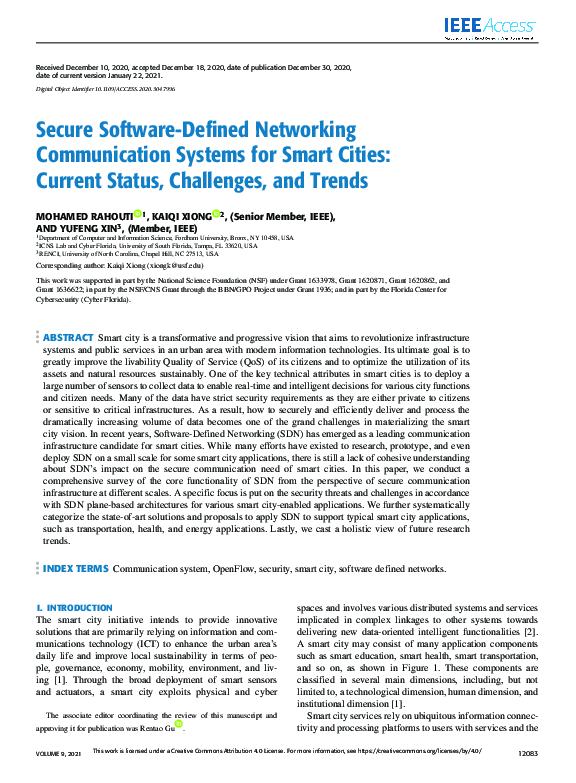 Pdf Secure Software Defined Networking Communication Systems For Smart Cities Current Status