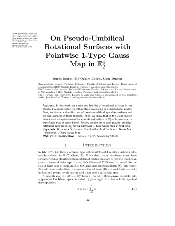 (PDF) On Pseudo-Umbilical Rotational Surfaces with Pointwise 1-type ...