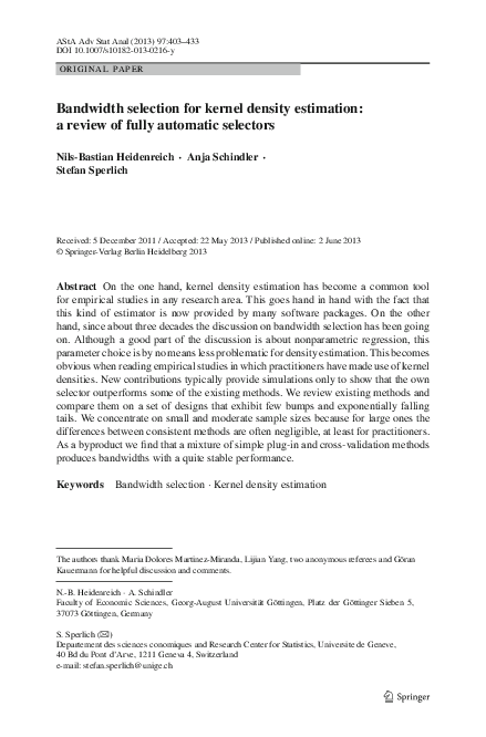 (PDF) Bandwidth selection for kernel density estimation: a review of fully automatic selectors